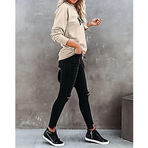 Dressmine Womens Lucky Mama Sweatshirt Cute Long Sleeve Tunic Tops Casual Cotton Crew Neck Shirt Apricot X-Large