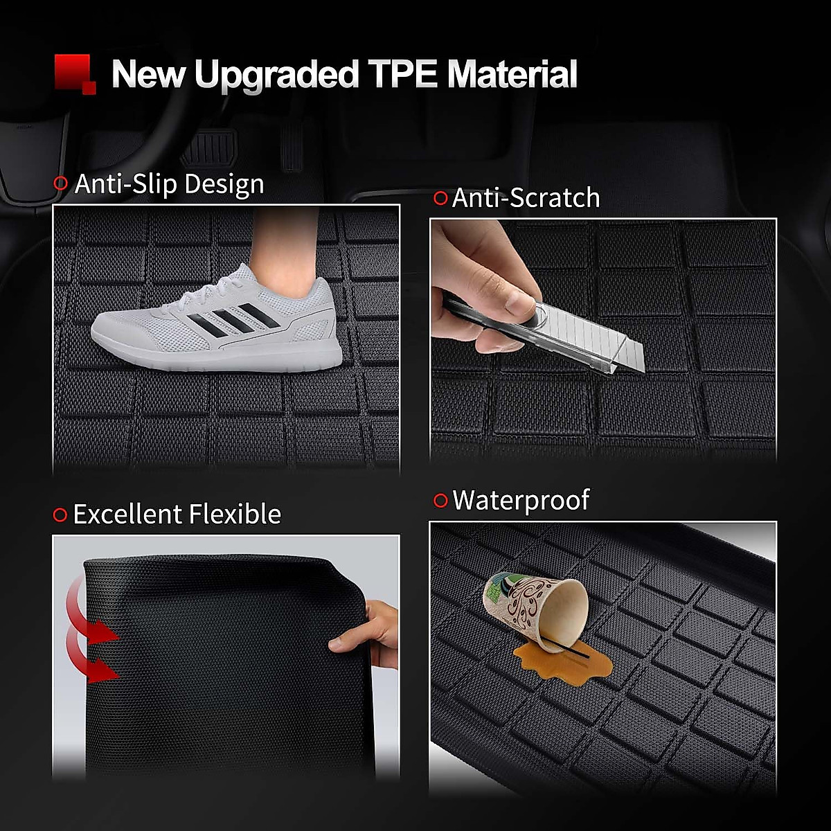 ROADGIVE 6PCS Tesla Model Y Floor Mats Cargo Liners 2021-2023(5 Seater), Custom Fit TPE All Weather Floor Liners Waterproof Car Interior Accessories