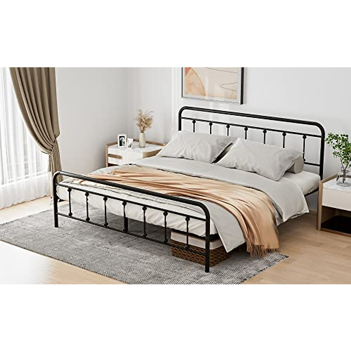AOVSA 14 Inch California King Bed Frame with Headboard & Footboard, Heavy Duty Metal Platform Bed Frame, Mattress Foundation, Noise Free, Easy Assembly, No Box Spring Needed - Black/Cal King