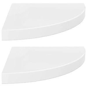 Natulvd Corner Floating Shelves, Φ13.8 Wall Shelf Set of 2, Shelves for Wall Decor, Wall Mount Display Shelf with Invisible Brackets for Bathroom Bedroom Kitchen Garage - White Gloss