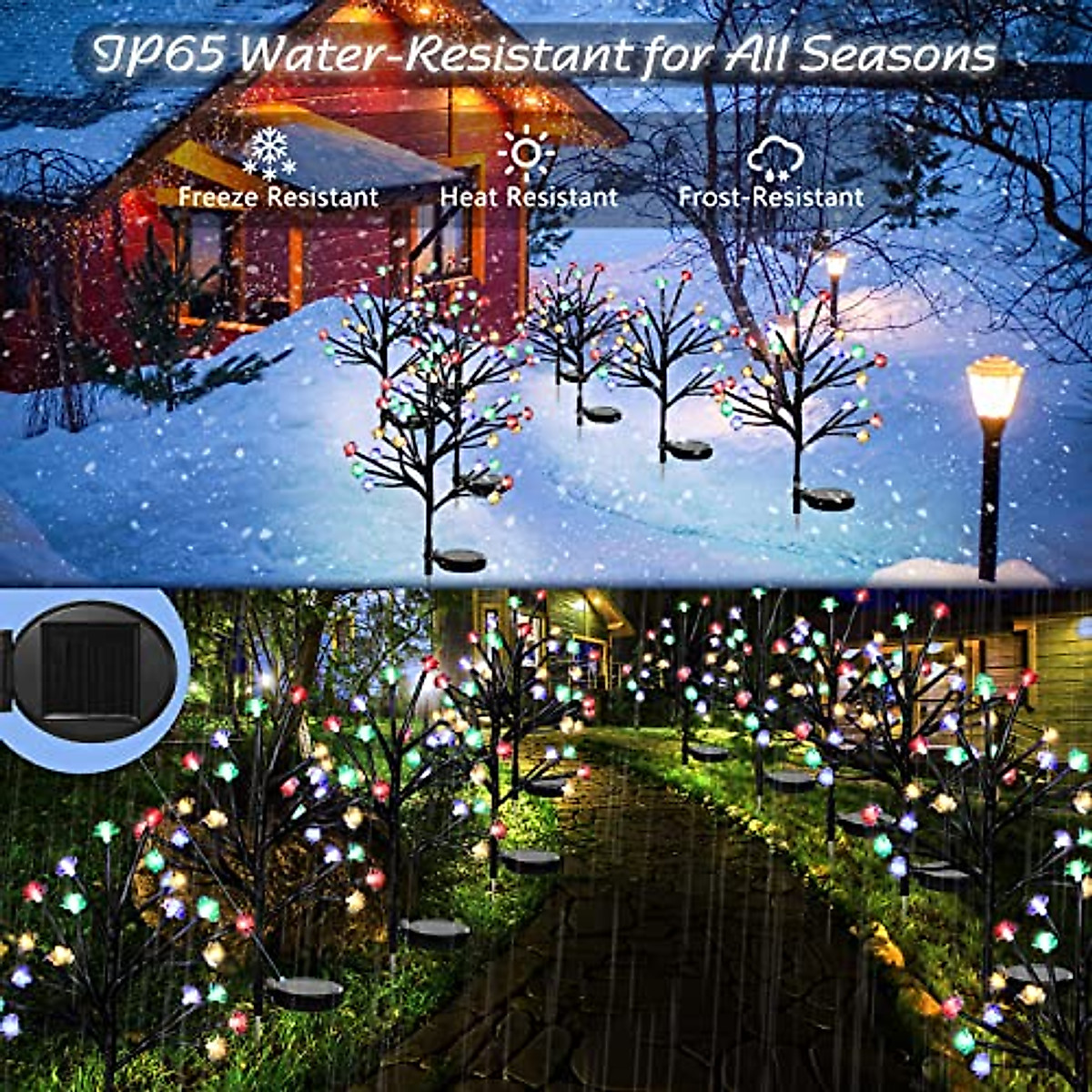 12 Pack Solar Powered Garden Tree Lights Outdoor Decorative Waterproof Colorful Solar Powered Fairy Landscape Tree Lights Solar LED Flower Lights for Pathway Yard Lawn Patio Christmas Decorations