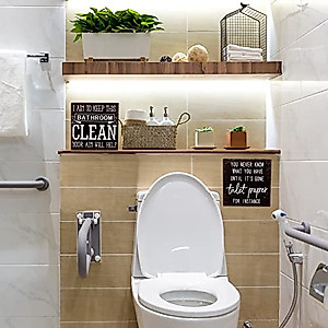 3 Pcs Funny Bathroom Signs Farmhouse Restroom Decor Accessories Rustic Wood Bathroom Decorations Black and White Bathroom Decor Wall Art Shelf Toilet Decor Wooden Box Signs for Home (Elegant Style)