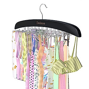 Tank Tops Hanger with 24 Large Capacity, Bra Space Saving Hangers Heavy Duty Wooden with 360°Rotating Hooks, Closet Organizer for Tank Tops, Camisole, Bathing Suits, Bras, Scarfs etc, Black