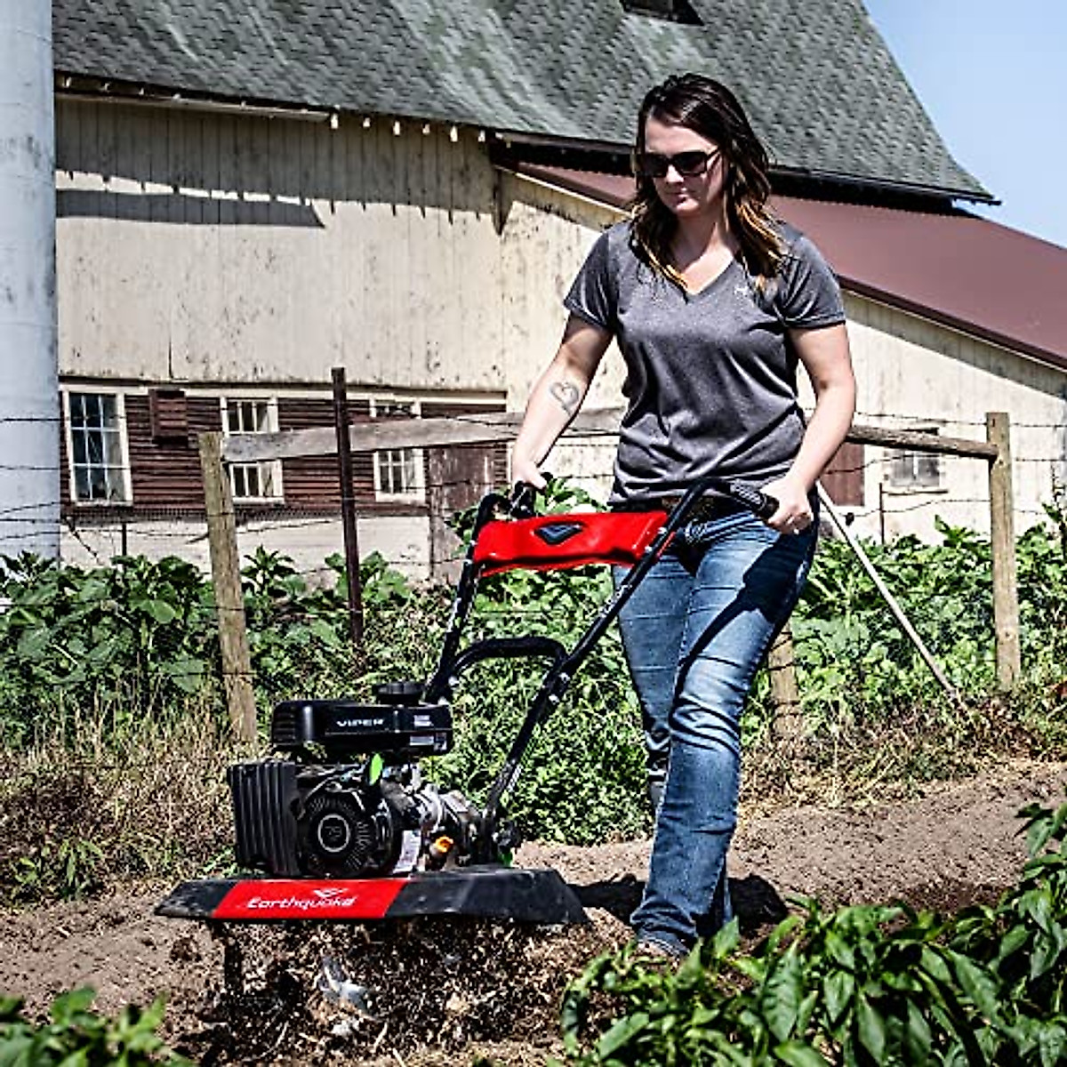 Earthquake Versa 2-in-1 Tiller Cultivator with a 79cc 4-Cycle Viper Engine, Removable Side Shields, Toolless Tilling Width Adjustment, Integrated Transport Wheels, Model: 24734