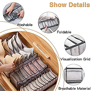 BULFULL 2PCS Wardrobe Clothes Organizer 7 Grids, Washable Clothes Organizer for Folded Clothes, Drawer Dividers for Organizer Jeans Organizer for Closet Pant Organizer