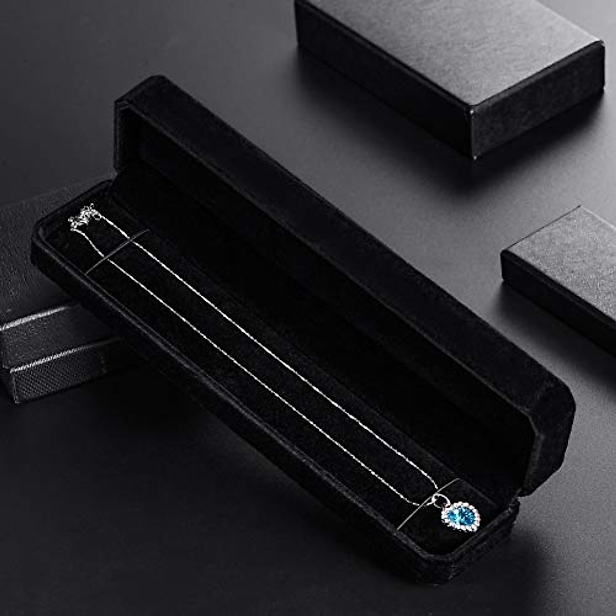HooAMI Rectangle Velvet Necklace Bracelet Jewelry Gift Box Display Case Black