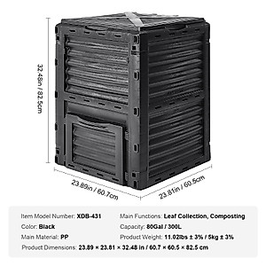VEVOR Garden Compost Bin 80 Gallon, BPA Free Composter, Large Capacity Outdoor Composting Bin with Top Lid and Bottom Door, Easy Assembling, Lightweight, Fast Creation of Fertile Soil