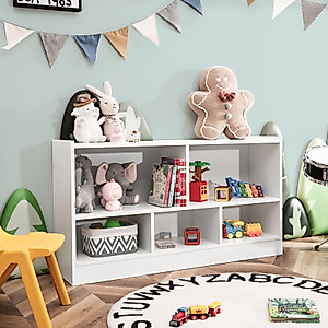 SILKYDRY 5 Cube Storage Organizer, 2-Tier Horizontal Bookshelf, Wooden Display Book Shelves for Home Office Classroom, Low Bookcase Under Window (White, 44” x 12” x 24”)