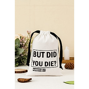 MEJOY 10 Pack Hangover Kit, 5x7 In BLACK Foil BUT DID YOU DIE Recovery Kit Bags for Bachelor Party, Bachelorette Bridal Shower Pouches With Drawstring, Wedding Favors Decor