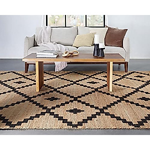 Well Woven Sabrina Rabia 8' x 10' Natural Black Jute Tribal Hand-Woven Chunky-Textured Printed Area Rug
