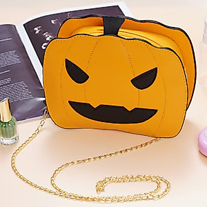 Miayon Halloween Pumpkin Purse Pumpkin Shoulder Bag Crossbody Bag Bat Ornament Pumpkin PU Bag for Women Girl(Orange)