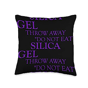 Silly Snacky Snacks DO NOT EAT SILICA GEL Purple Black Desiccant Silica Gel Pack DO NOT EAT Away Throw Pillow, 16x16, Multicolor