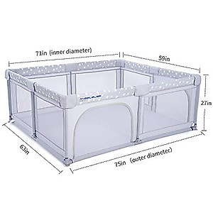 Baby Playpen, ANGELBLISS Playpen for Babies and Toddlers, Extra Large Play Yard with Gate, Indoor & Outdoor Kids Safety Play Pen Area with Star Print (Grey, 71"×59")