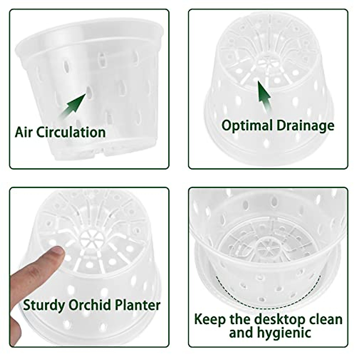 MFXIP 5.5 Inch 8 Pack Orchid Pots with Holes and Saucers, Clear Repotting, Plastic Plant Pot for Indoor Outdoor Flower Plants Gardening Pots