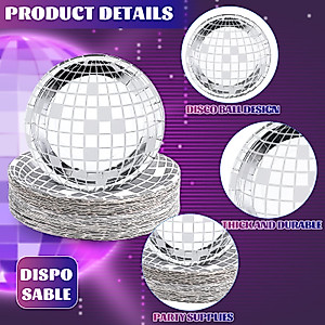 Mifoci 200 Pcs Disco Paper Plates Disco Party Supplies 7" and 9" Silver Foil Disposable Plates Disco Ball Dessert Dinner Plates 70s Party Paper Tableware for Rock Roll Dance Music Party Decorations
