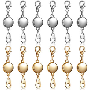12 Pieces Locking Magnetic Jewelry Clasp Round Necklace Clasp Closures Bracelet Extender for Jewelry Making (Gold, Silver)