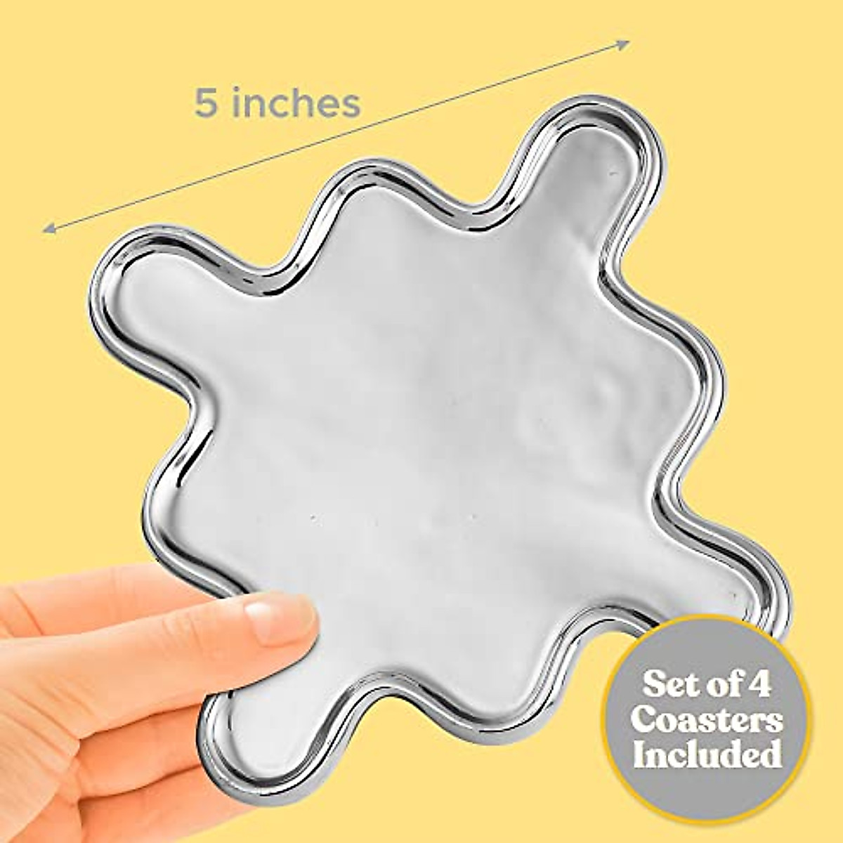 Silver Chrome Coasters for Drinks Absorbent, Modern Retro Mirrored Coasters for Table, Set of 4 Decor on Tabletop for Bar Tools Dining Table