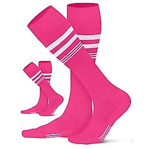 CS CELERSPORT 2 Pack Kids Soccer Socks for Youth Men and Women Sport Softball Socks with Cushion Rose Pink, Small
