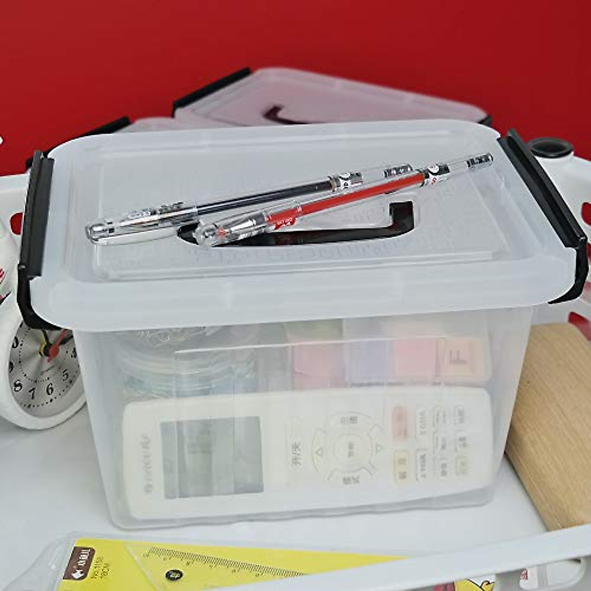 Asking Plastic Latching Box with Black Handle, Lidded Storage Bins, 6 Packs, 3 Quart