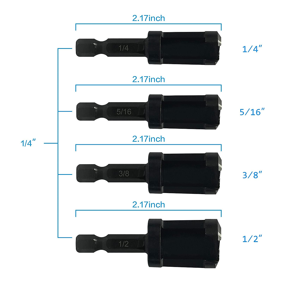Wood Plug Cutters, 4 pcs Straight Wood Plug Cutters & 4 pcs Tapered Plug Cutters Set with 1/4 Hex Shank, Taper Cutting Tool Cork Drill Bit Knifes in 4 Sizes 1/4", 5/16", 3/8", and 1/2" Black