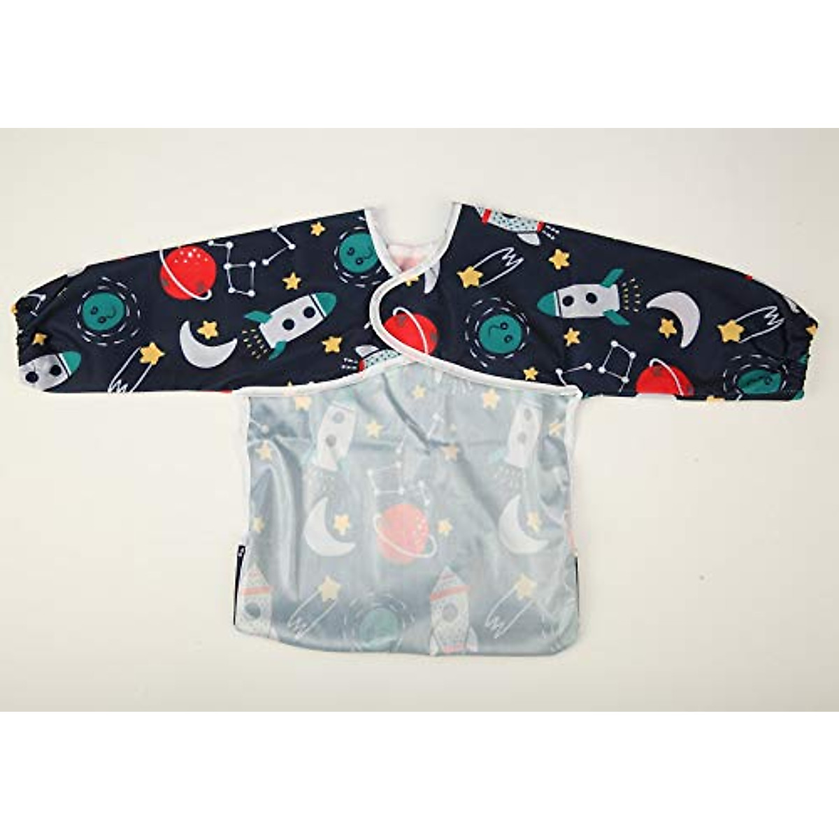 Sigzagor Baby Bib Sleeved Shirt with Pocket 1-3 Years Old Toddler Painting Drawing (Rocket)