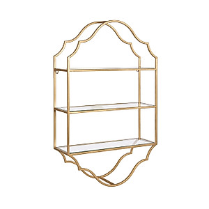 Kate and Laurel Leanna Scalloped Three-Tiered Wall Shelf, 20 x 32, Gold, Decorative Floating Shelf Storage and Wall Organizer for Bathroom Over Toilet Storage or Display
