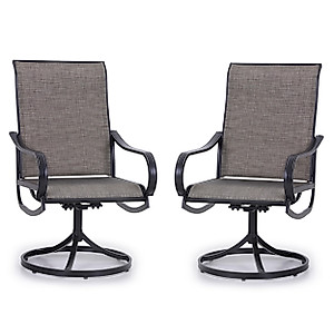 PHI VILLA Set of 2 Patio Swivel Dining Chairs, Outdoor, Metal with Textilene Mesh Fabric, Furniture with Armrest, Black Frame.