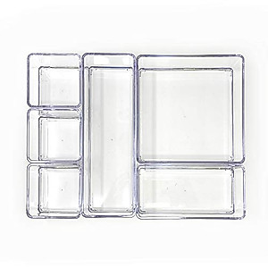 Isaac Jacobs 6-Tray Clear Acrylic Organizer Set, (Six Individual Trays), Multi-Purpose, Stackable Storage Solution for Makeup, Crafts, Desk, School, Office Supplies & More, for Bathroom, Kitchen