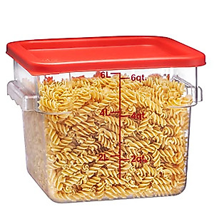 TigerChef 6 Quart Commercial Grade Clear Food Storage Square Polycarbonate Containers With Red Lids
