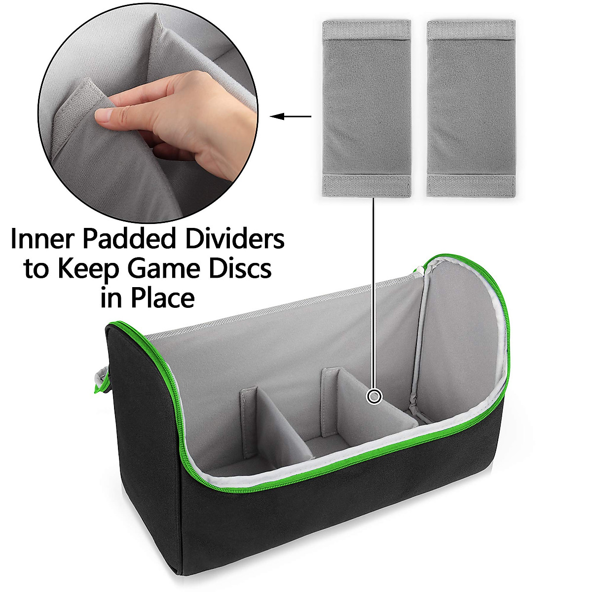 Trunab Game Disc Case Hold Up to 24 Discs, Portable Storage Bag Gaming Disk Organizers, Compatible with Xbox 360/Xbox One/Xbox Series X/S/PS4/PS4 Pro/PS3/PS5, Green (Patent Design)