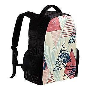 VBFOFBV Unisex Adult Backpack with for Travel Work, Triangle Stripes Tropical Leaves Modern