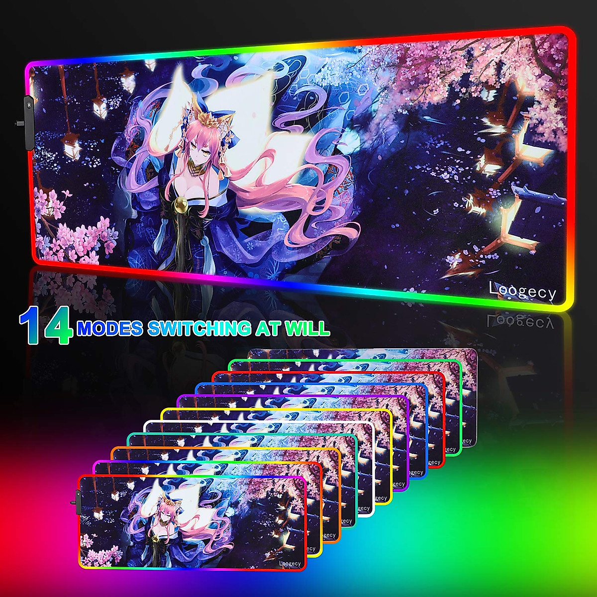 Anime LED Mouse Pad Extended Large RGB Gaming Mousepad Desk Mat for PC Laptop 31.5×11.8 inches