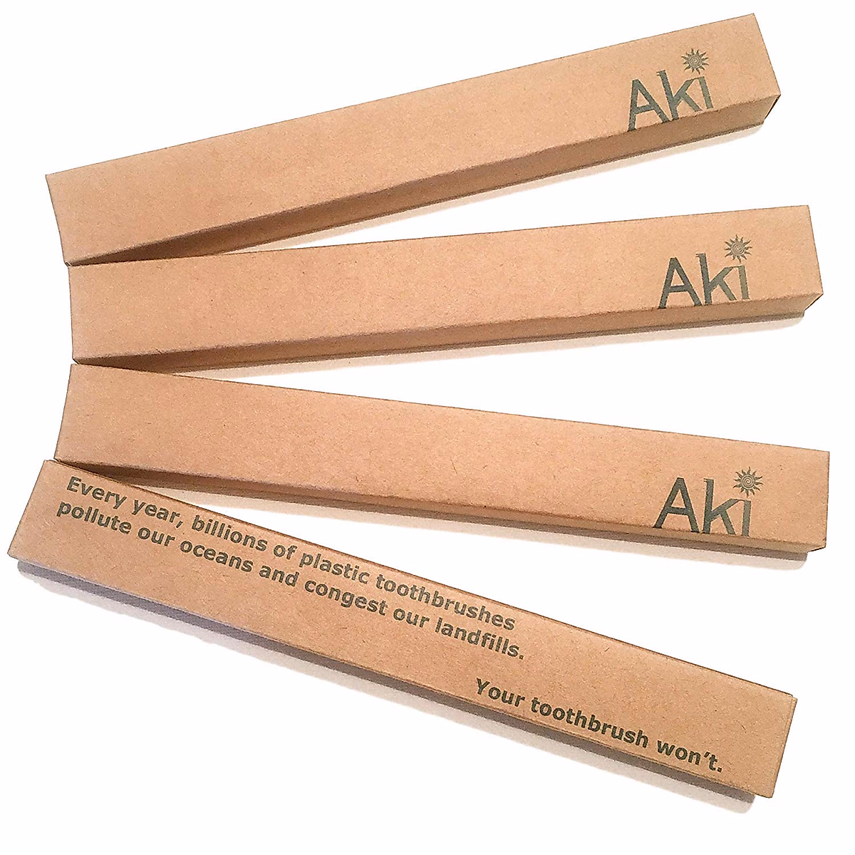 Bamboo Toothbrush 4-Pack Medium Multi-Colored Bristles Family Pack Biodegradable by Aki NEW