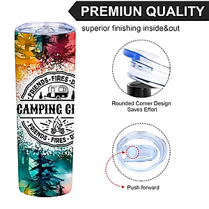 TUMBTU Funny Tumbler for Women Men Camping Crew Friends, Fire, Drinks, Pine Trees 20oz Tumbler With Lid 18/8 Stainless Steel Cup Double Wall (Pack of 1)