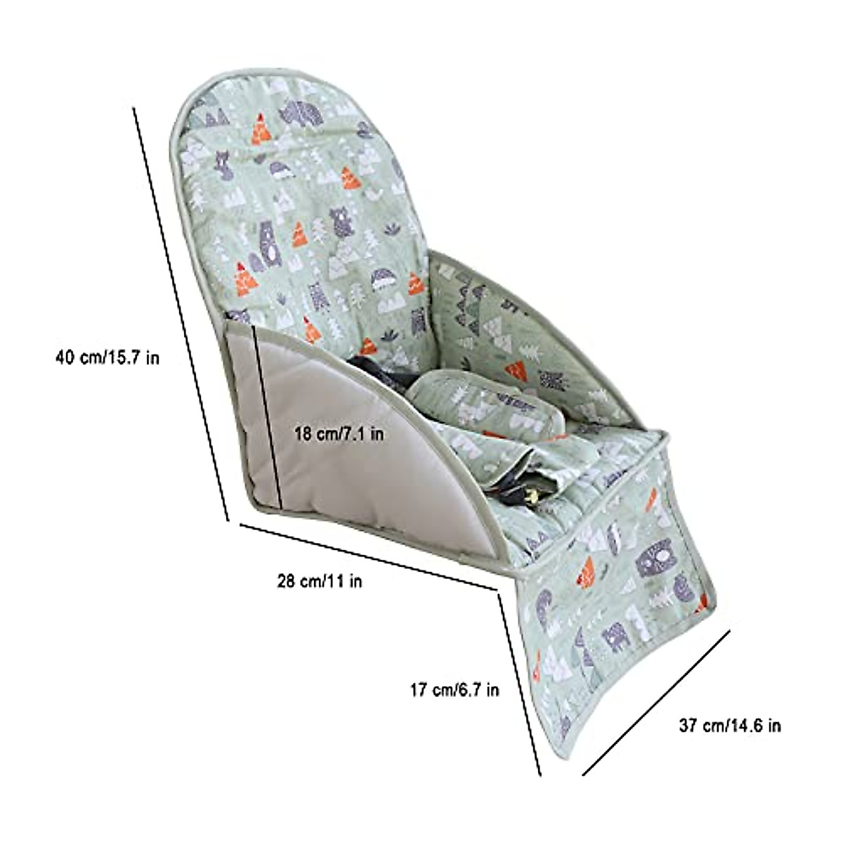 High Chair Pad,high Chair Cushion,seat Cushion Breathable Pad,Comfortable Seat Belt Design,Cute Pattern,Soft and Comfortable,Baby Sits More Comfortable(Green Animal Pattern)