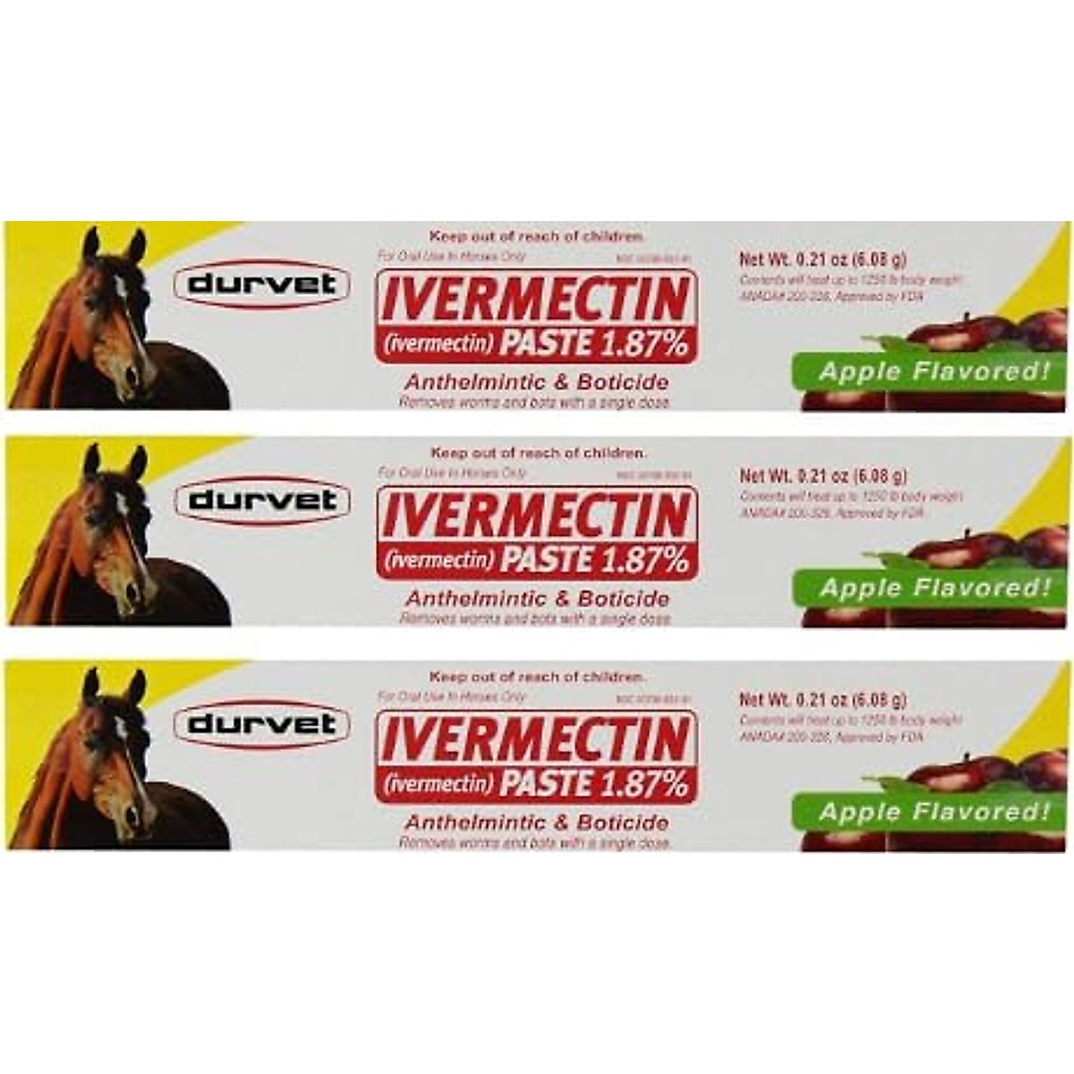 Digopets Ivermectin (ivermectin paste) wormer paste 6.08g 3 pack w/ 1 standard size nitrile glove pair