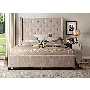 Homelegance 5877KBE-1CKDW Fairborn Fabric Upholstered Platform Storage Bed, Cal King, Beige