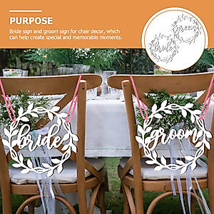 PRETYZOOM 1 Set Groom Bride Bridal Shower Chair Decorations for Bride Rustic Wedding Chair Decorations Bride and Groom Chair Signs for Wedding Bridegroom White Pendant Wooden Board