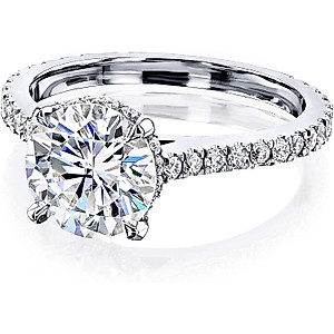 VINSON 2 Carat Round Moissanite E-F Color Fancy Hidden Halo Engagement Ring for Women (5, 14K White Gold Plated)