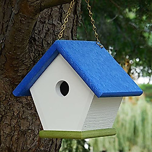 HomePro Garden Hanging Wren House: Brilliant Blue and Green Poly Lumber Bird House