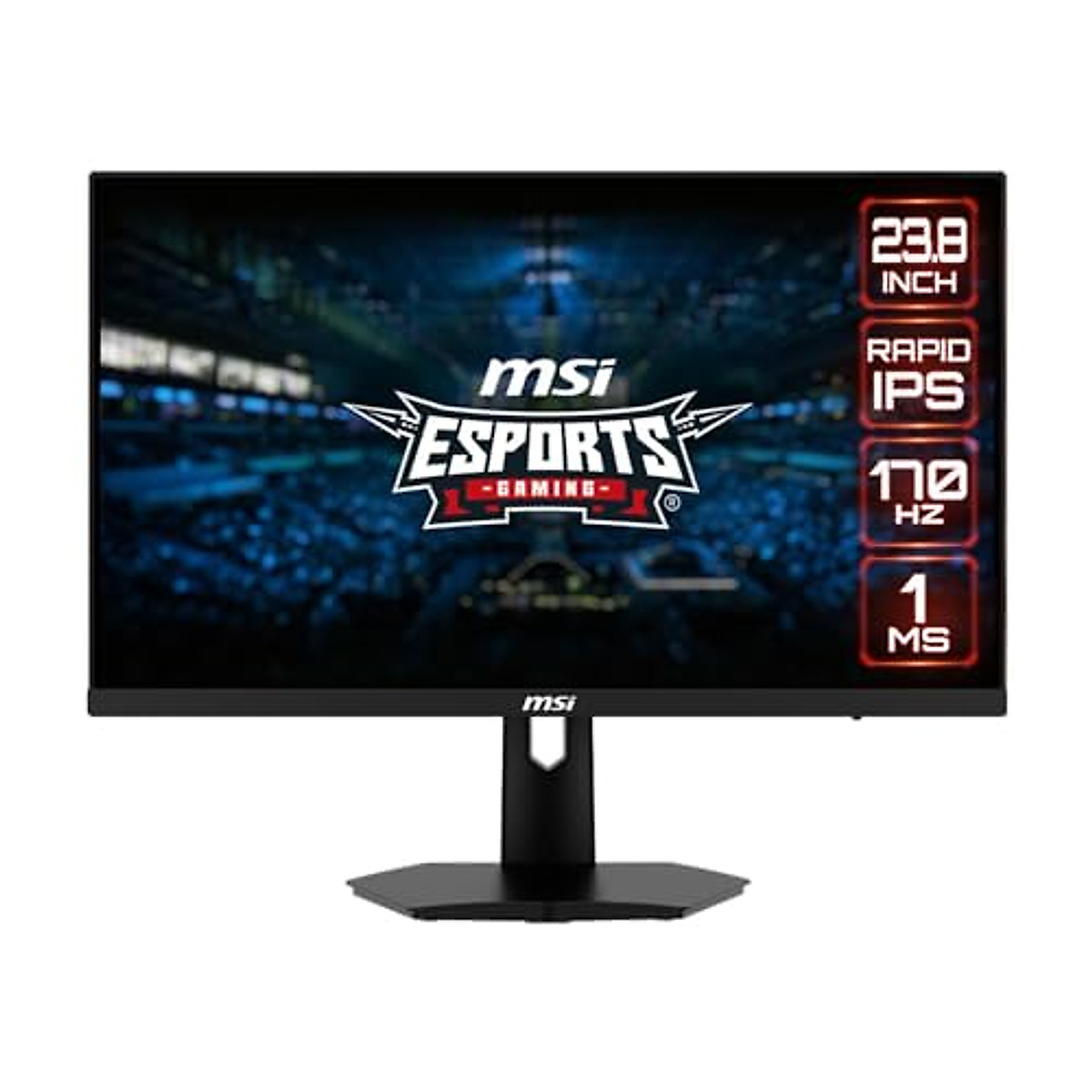 MSI 24” FHD (1920 x 1080) Non-Glare with Super Narrow Bezel 170Hz 1ms 16:9 HDMI/DP G-sync, Ready IPS Gaming Monitor (G244F), Black