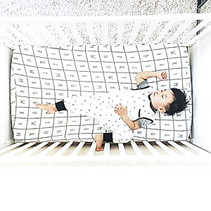 TEALBEE Baby: 100% Organic Cotton Fitted Crib Sheet for Standard Crib Mattress - Softest Hypoallergenic Breathable Cribsheet - Gender Neutral Nursery for Boy or Girl (White & Grey)