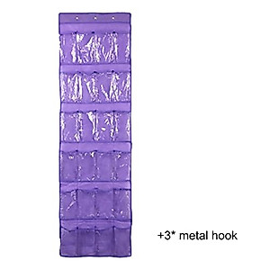 Washranp Punch-Free Over The Door Shoe Organizer, Hanging Shoe Rack Holder with 24 Large Fabric Pockets, Storage Rack Hangs on Closets for Shoes, Sneakers or Home Accessories Purple