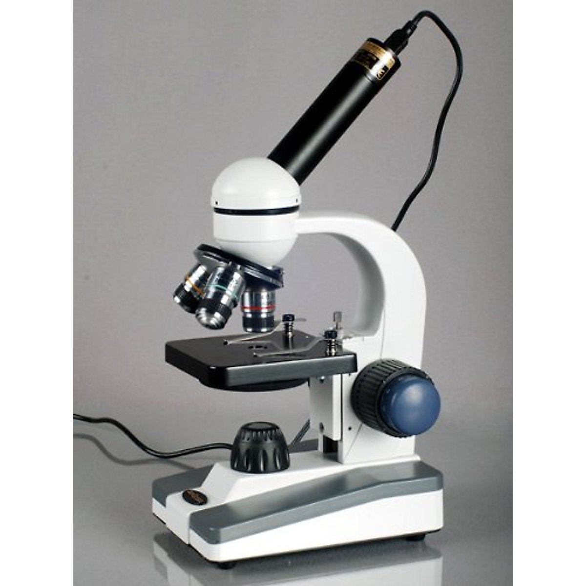 AmScope M150C-PS10 Compound Monocular Microscope, WF10x and WF25x Eyepieces, 40x-1000x Magnification, LED Illumination, Brightfield, Single-Lens Condenser, Coaxial Coarse and Fine Focus, Plain Stage, 110V, Includes Set of 10 Prepared Slides