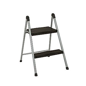 Cosco Two Step Steel, Resin Steps, Step Stool without Handle, Platinum/Black