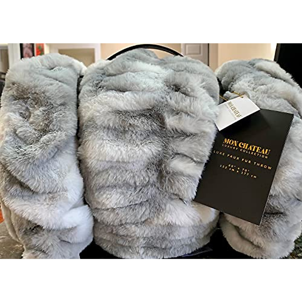 Mon Chateau Luxury Collection Faux Fur Throw, Ruched Gray, Queen