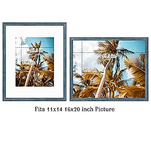 Frametory, 16x20 Picture Frame with Mat for 11x14 Photo - High Definition Glass Wide Molding - Preinstalled Wall Mounting Hardware (Blue, 1 Pack)