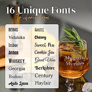 Personalized Whiskey Glass Engraved with Your Custom Text -12oz Customized Glass for Old Fashioned, Cocktails or Bourbon (13oz Whisky Rock)
