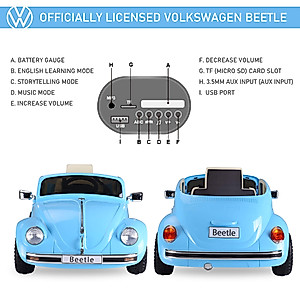 Aosom Licensed Volkswagen Beetle Electric Kids Ride-On Car 6V Battery Powered Toy with Remote Control Music Horn Lights MP3 for 3-6 Years Old Blue