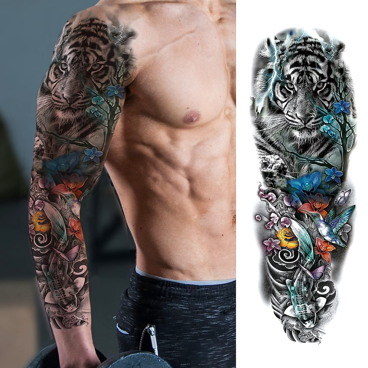 PUNKTUM Temporary Tattoos for Men and teens 12 sheets (L19“xW7”), Full Arm Temporary Tattoos for Halloween Realistic Sleeve Tattoos Waterproof and Long lasting